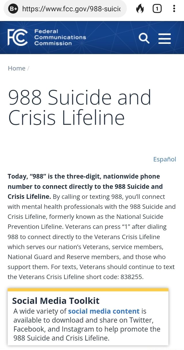 @ G) } Federal Communications Commission Home 988 Suicide and Crisis ...