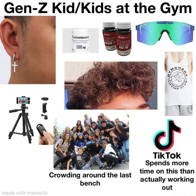 Gen-Z at at the Gym Crowding around the last bench with TikTok Spends ...