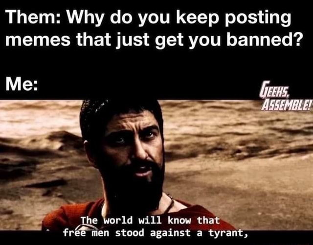 Them: Why do you keep posting memes that just get you banned? Me: The ...