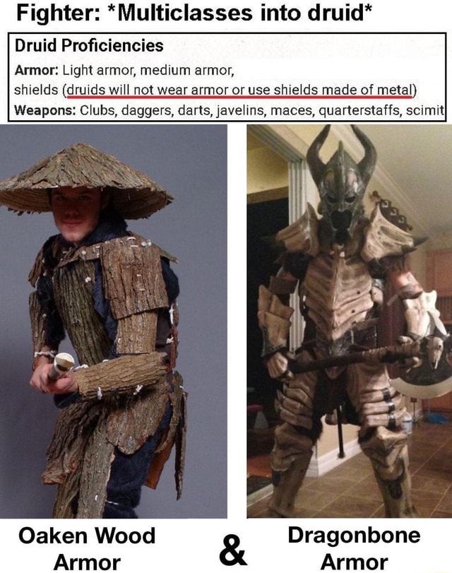 Fighter: *Multiclasses into druid* Druid Proficiencies Armor: Light ...