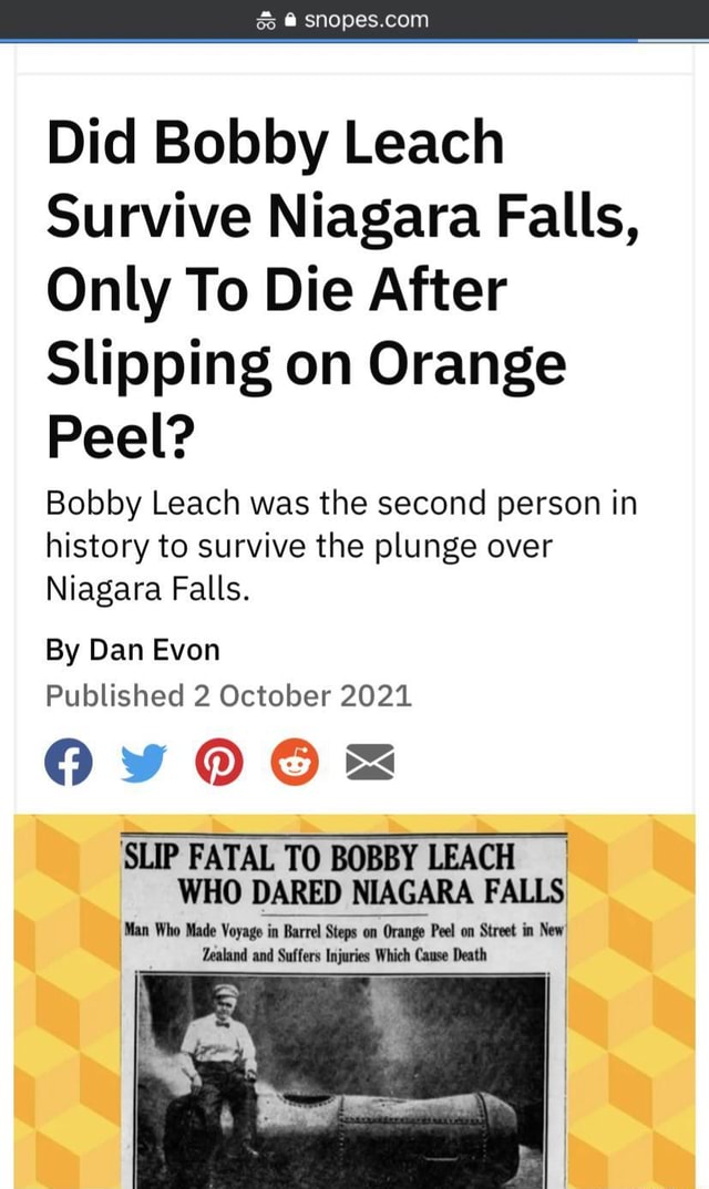 Did Bobby Leach Survive Niagara Falls, Only To Die After Slipping on ...