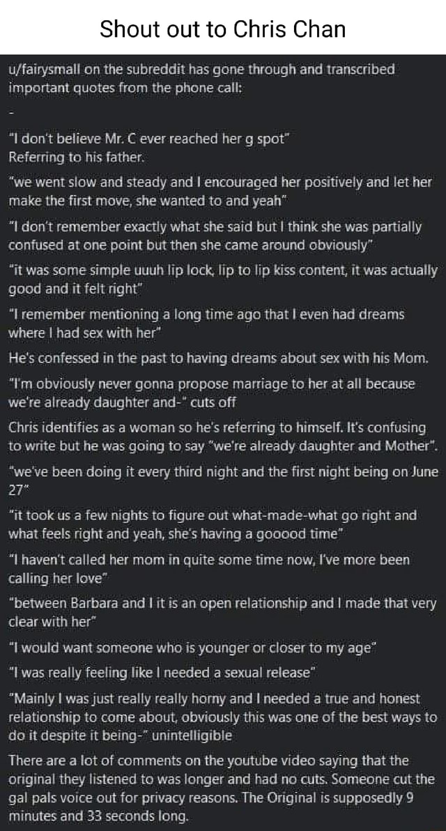 Shout out to Chris Chan on the subreddit has gone through and ...