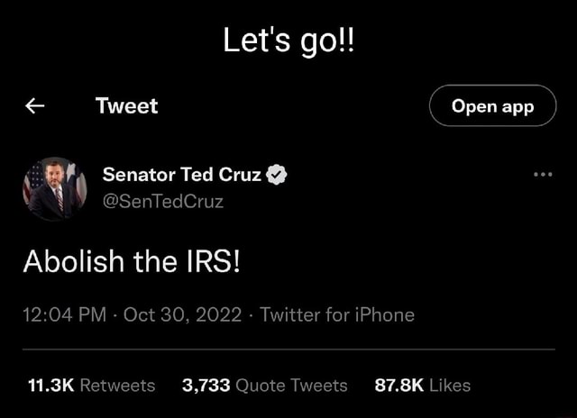 Let's go!! Tweet Open app Senator Ted Cruz @ \ @SenTedCruz Abolish the ...