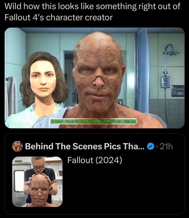 Wild how this looks like something right out of Fallout character creator Behind The Scenes Pics ...