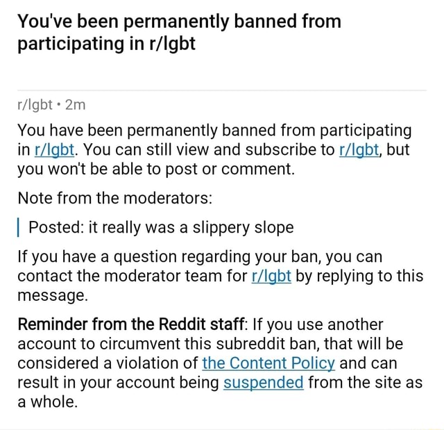 You've been permanently banned from participating in You have been ...