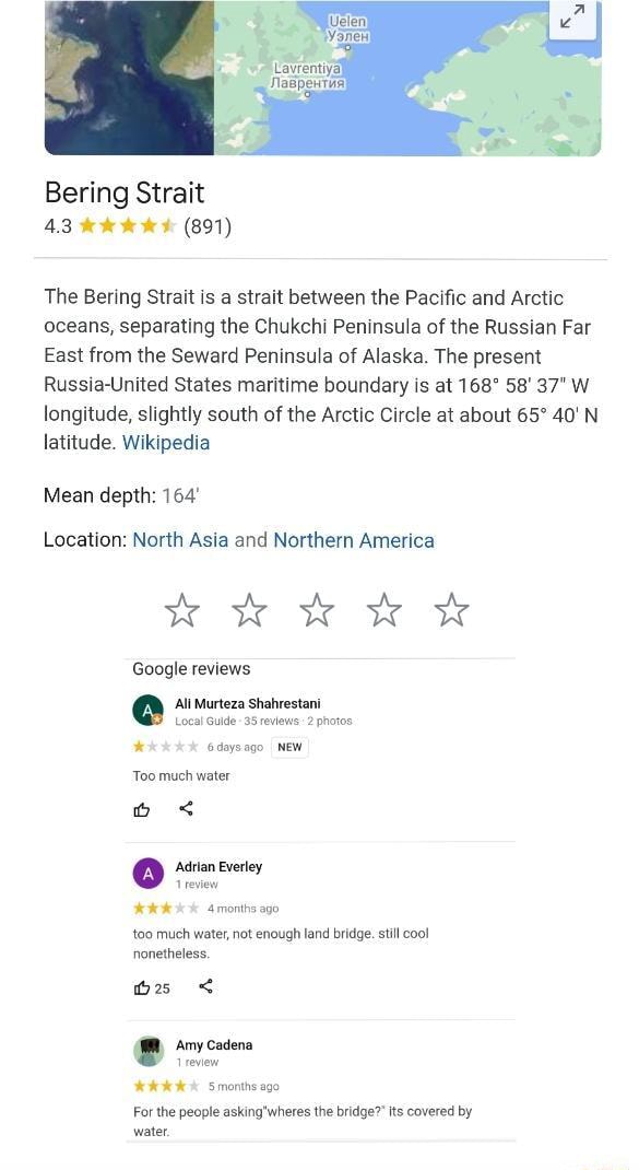 Bering Strait (891) The Bering Strait is a strait between the Pacific ...