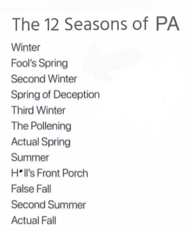 The 12 Seasons of PA Winter Fool's Spring Second Winter Spring of ...