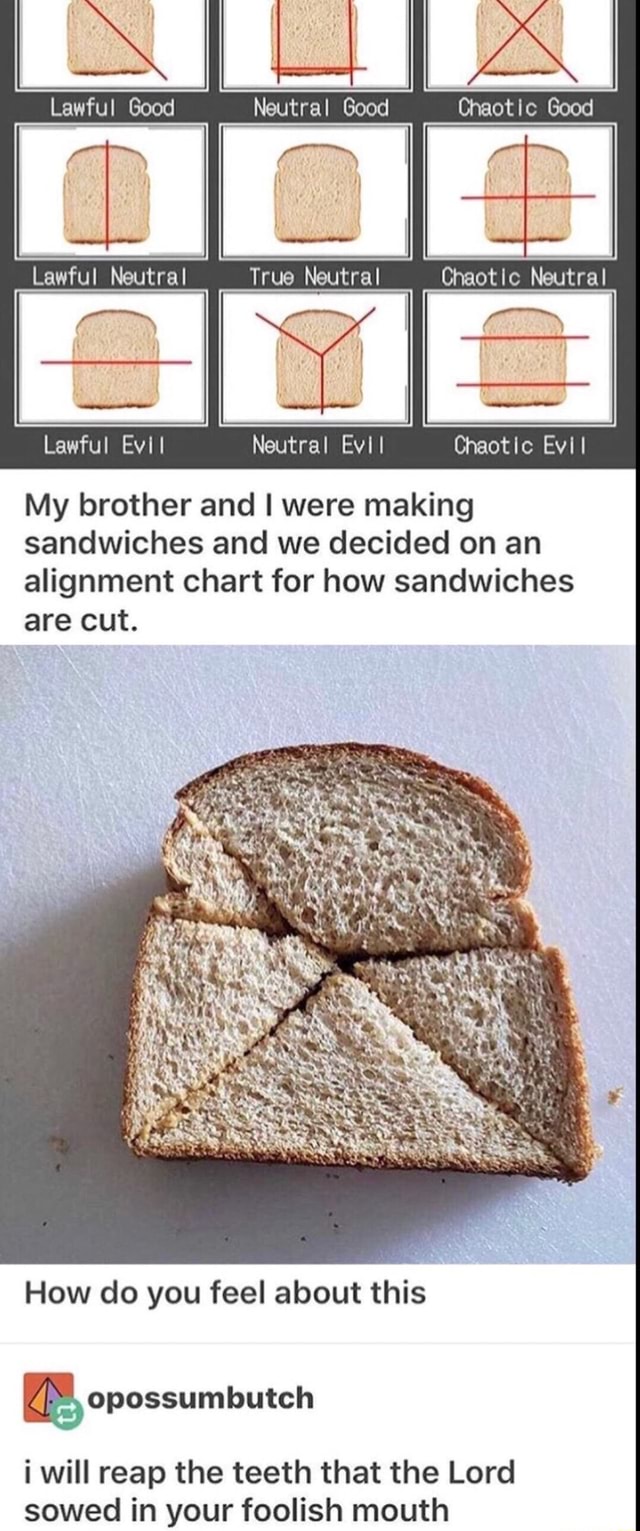 My brother and l were making sandwiches and we decided on an alignment ...