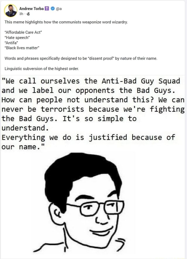 Andrew Torba @ @a This meme highlights how the communists weaponize ...