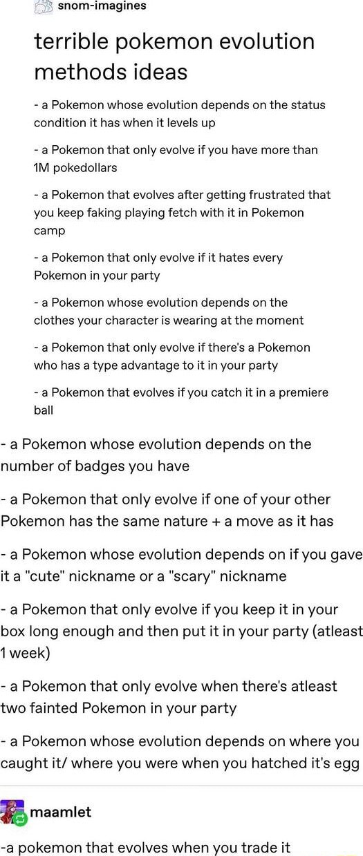 Terrible pokemon evolution methods ideas - a Pokemon whose evolution ...