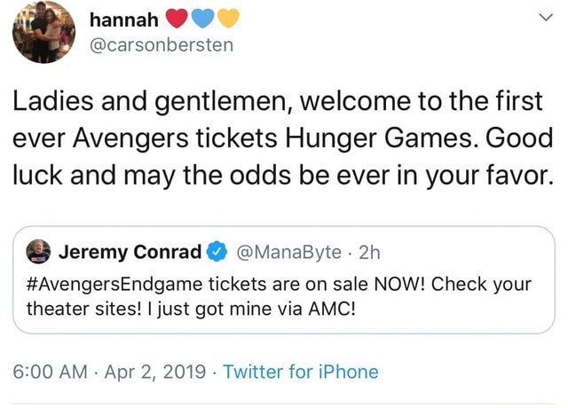 Ladies and gentlemen, welcome to the first ever Avengers tickets Hunger ...