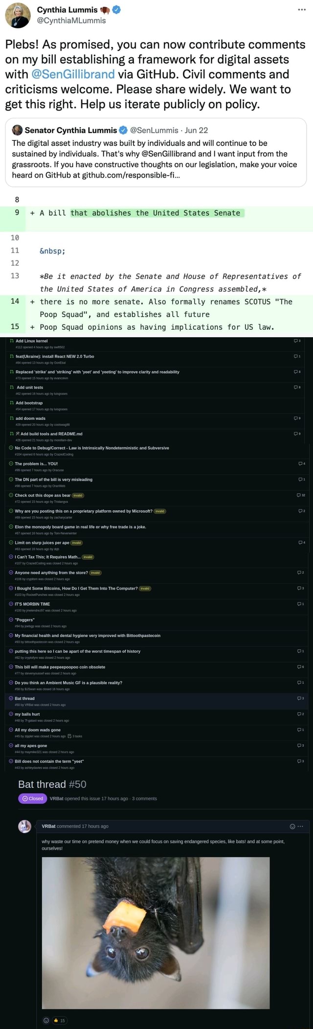 Cynthia Lummis Plebs! As promised, you can now contribute comments on my bill establishing a ...