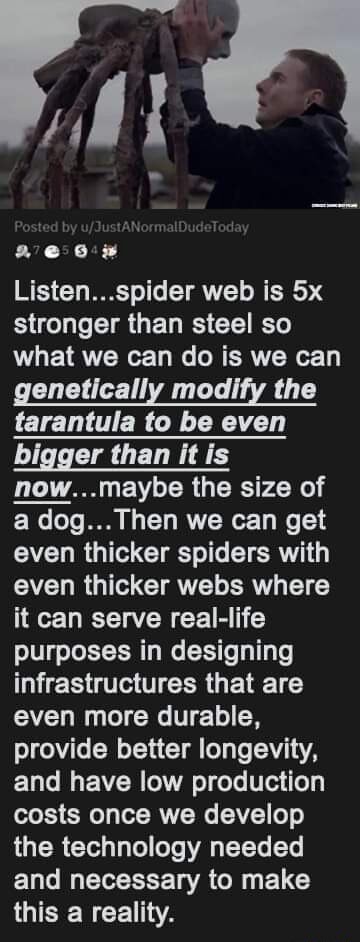 Listen...spider web is stronger than steel so what we can do is we can ...