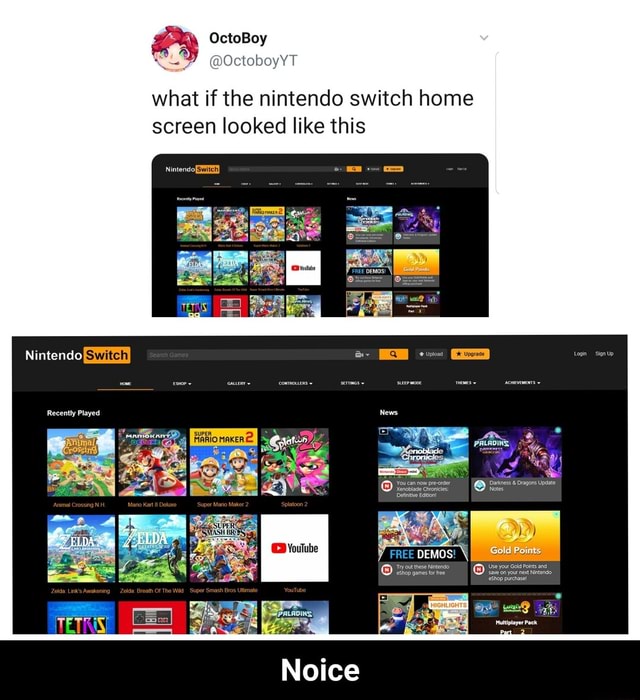 What if the nintendo switch home screen looked like this Nintendo ...