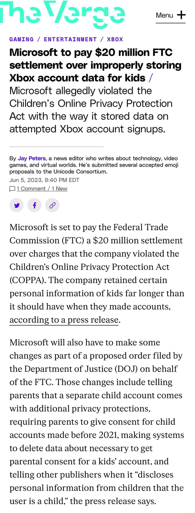 GAMING / ENTERTAINMENT / XBOX Menu Microsoft to pay $20 million FTC ...