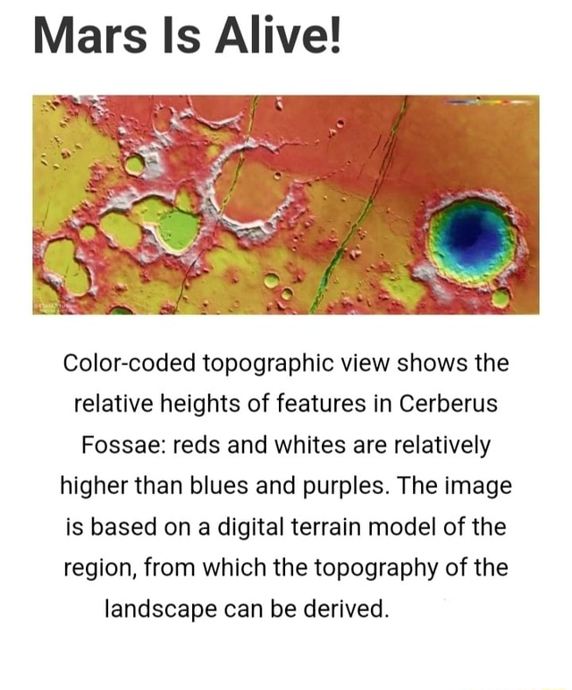 Mars Is Alive! Color-coded topographic view shows the relative heights ...