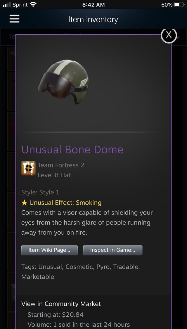 Item Inventory Unusual Bone Dome T} Team Fortress 2 Level 8 Hat Style ...