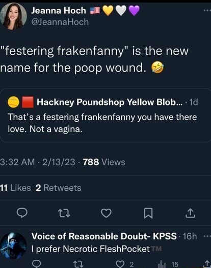 Jeanna Hoch "festering frakenfanny" is the new name for the poop wound ...