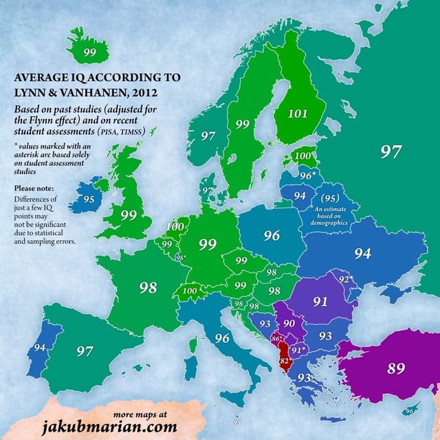 99 AVERAGE IQ ACCORDING TO LYNN & VANHANEN, 2012 Based on past studies ...