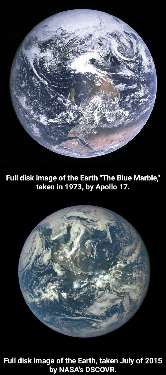 Full disk image of the Earth "The Blue Marble;' taken in 1973, by ...
