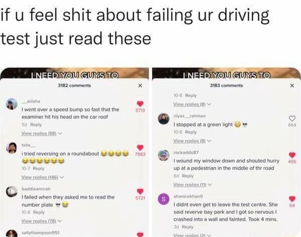 If u feel shit about failing ur driving test just read these 23182 ...