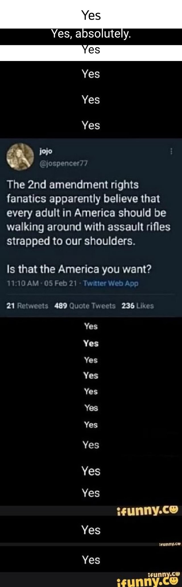 Yes Yes, absolutely. Yes Yes Yes Yes The amendment rights fanatics ...