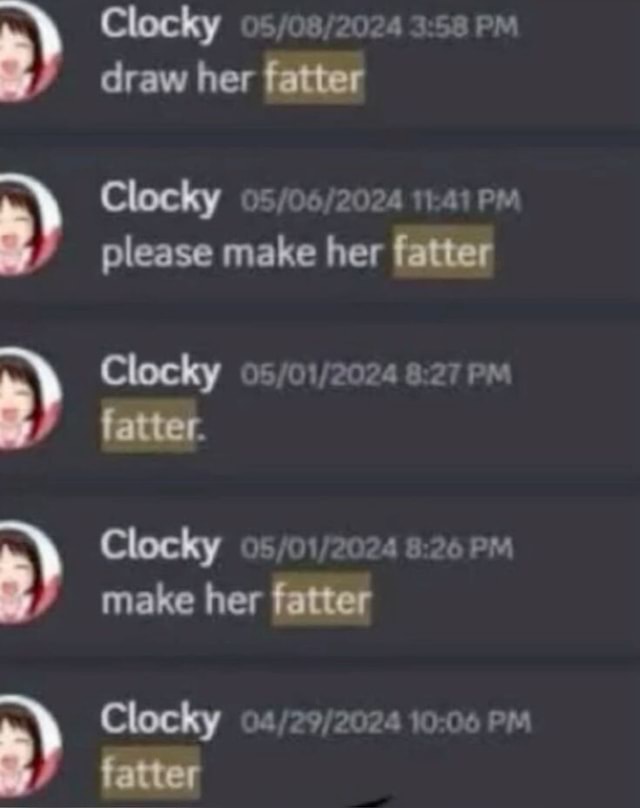 Clocky PM draw her fatter Clocky 11.41 PM please make her fatter Clocky ...