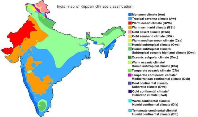 India map of Koppen climate classification iMonsoon climate (Am ...