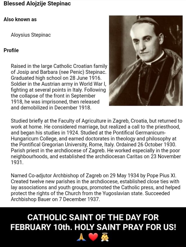 Blessed Alojzije Stepinac Also known as Aloysius Stepinac Profile ...