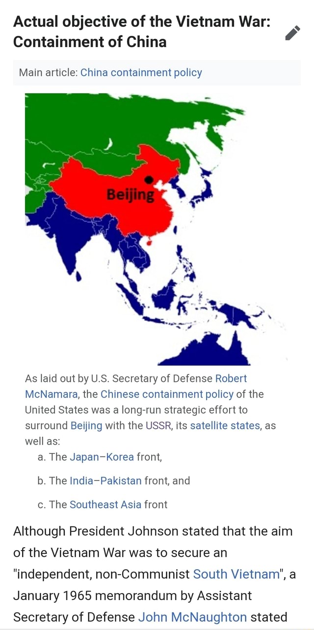 Actual objective of the Vietnam War: Containment of China Main article ...