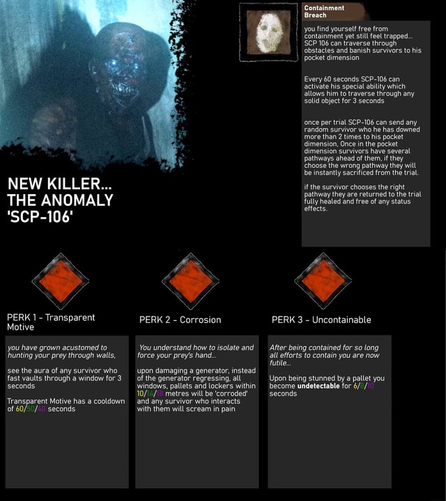 NEW KILLER... THE ANOMALY 'SCP-106' PERK 1 - Transparent Motive you ...