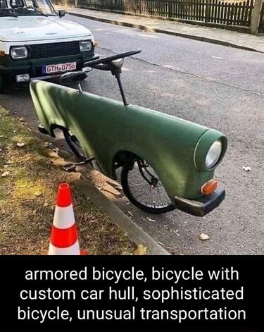 Armored bicycle, bicycle with custom car hull, sophisticated bicycle ...