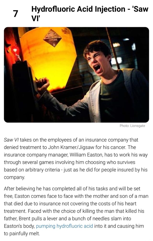 Hydrofluoric Acid Injection - 'Saw 7 vi Photo: Lionsgate Saw VI takes ...