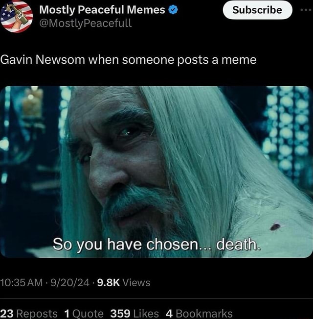 Mostly Peaceful Memes @ Subserilae ) @MostlyPeacefull Gavin Newsom when ...