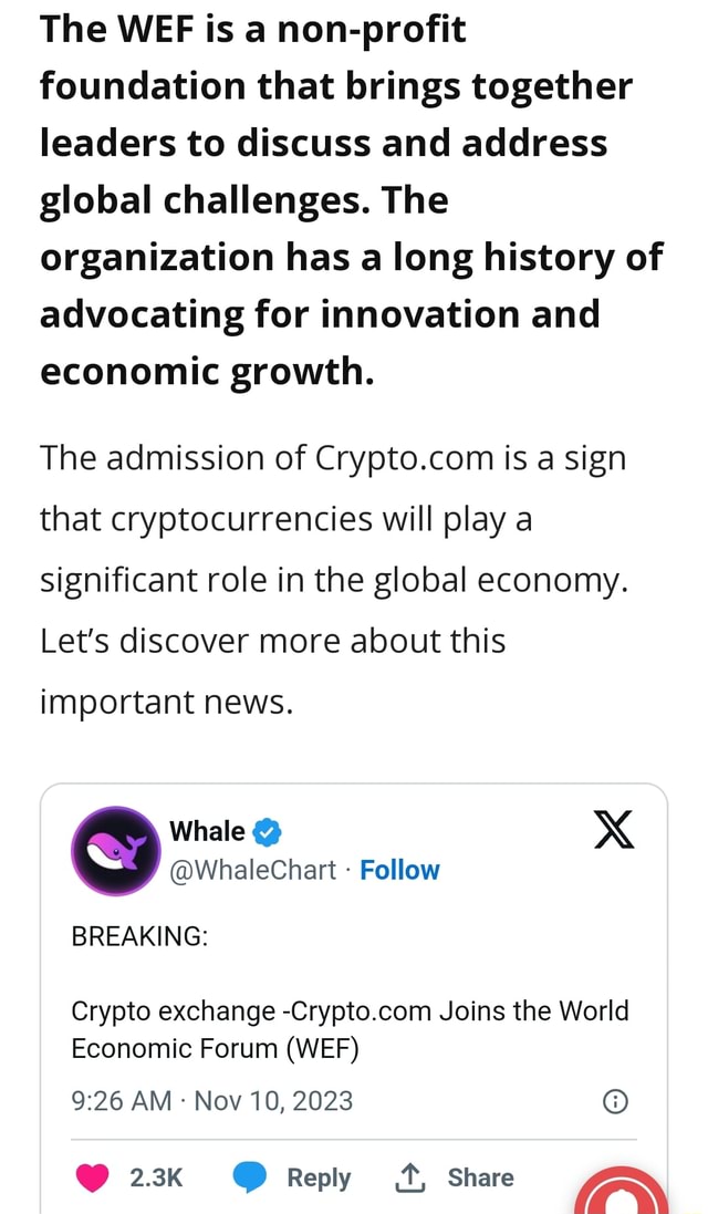 The WEF is a non-profit foundation that brings together leaders to ...
