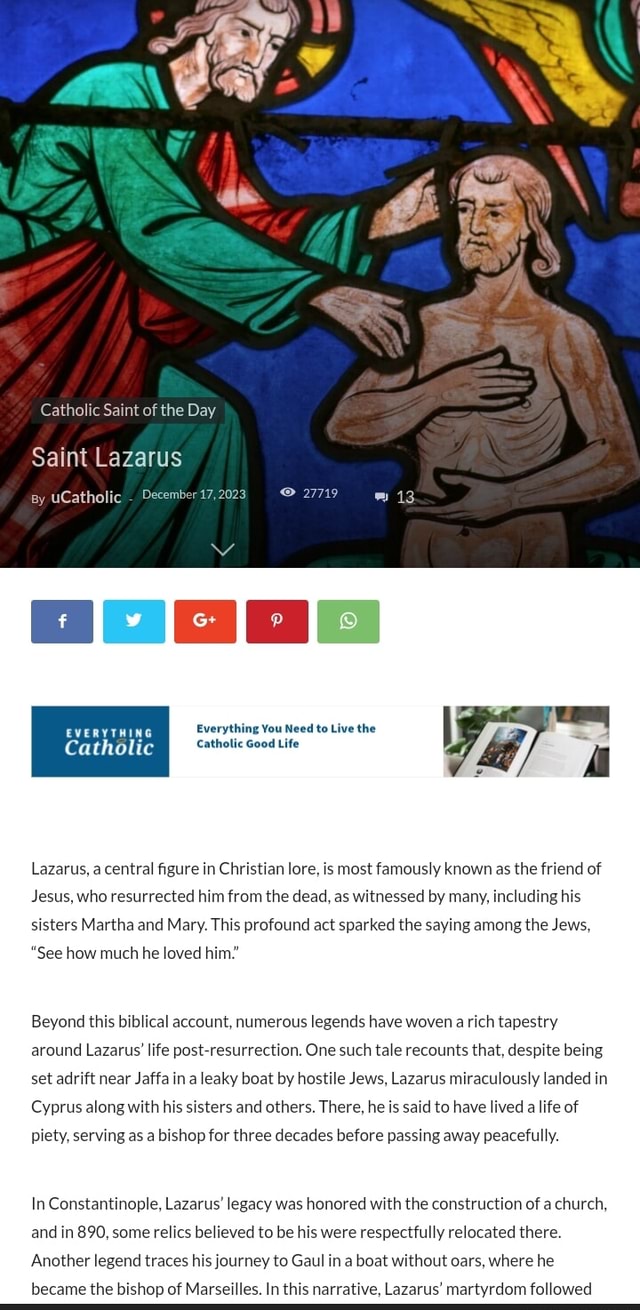 Catholic Saint of the Day Saint Lazarus uCatholic December 17,2023 ...