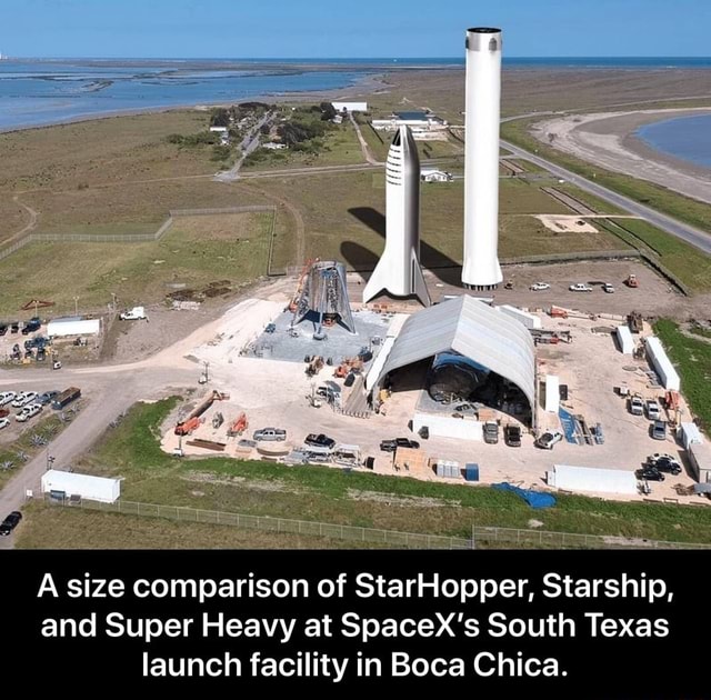 A size comparison of StarHopper, Starship, and Super Heavy at SpaceX's ...