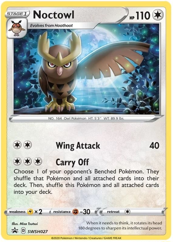 Noctowl NO. 164. Owl Pokemon, HT: 5'3" WT. 89.9 Ibs. Wing Attack 40 ...