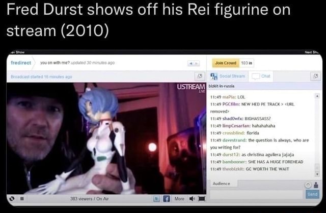 Fred Durst shows off his Rei figurine on stream (2010) - iFunny