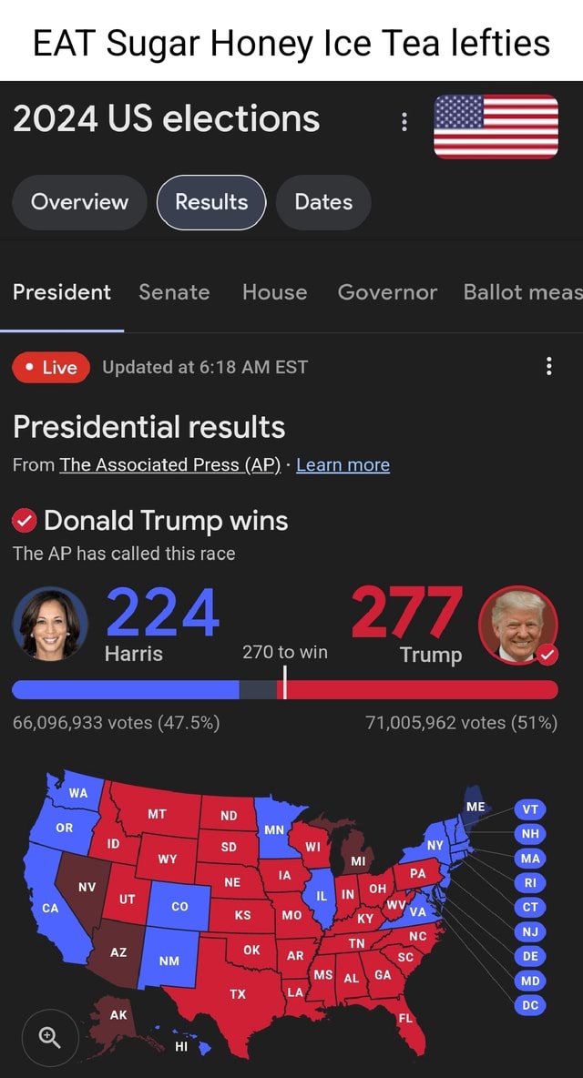 EAT Sugar Honey Ice Tea lefties 2024 US elections Overview Results ...