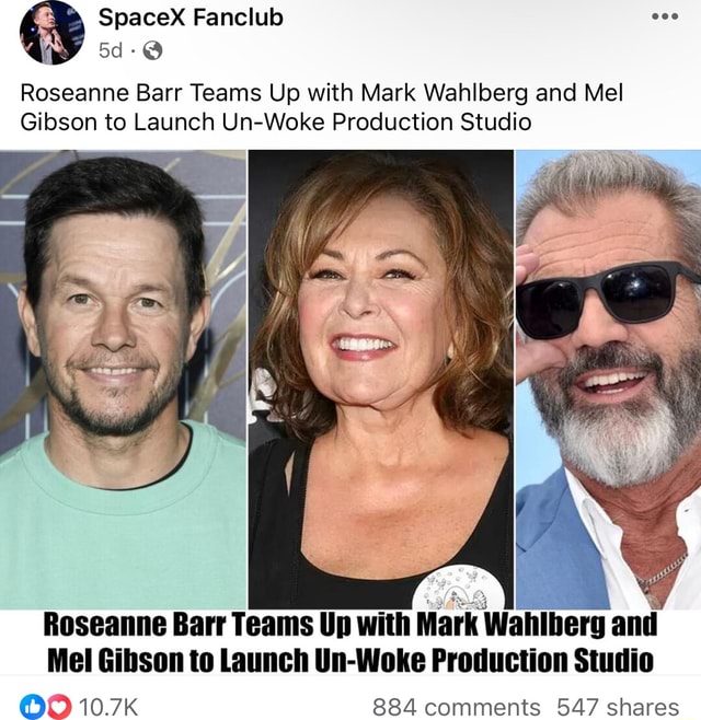 SpaceX Fanclub Roseanne Barr Teams Up with Mark Wahlberg and Mel Gibson to Launch Un-Woke ...