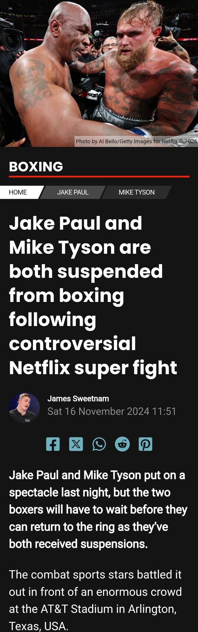 Photo by Al Images for Netflix 2024 BOXING JAKE PAUL MIKE TYSON Jake ...
