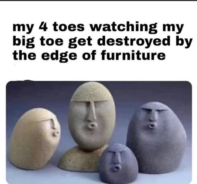 My 4 toes watching my big toe get destroyed by the edge of furniture ...