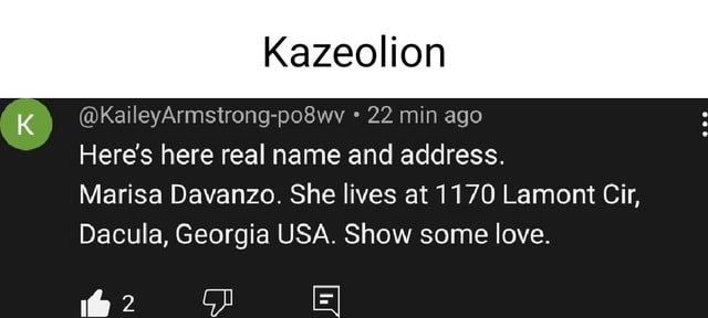 Kazeolion K) @kKaileyArmstrong-po8wy 22 min ago Here's here real name ...