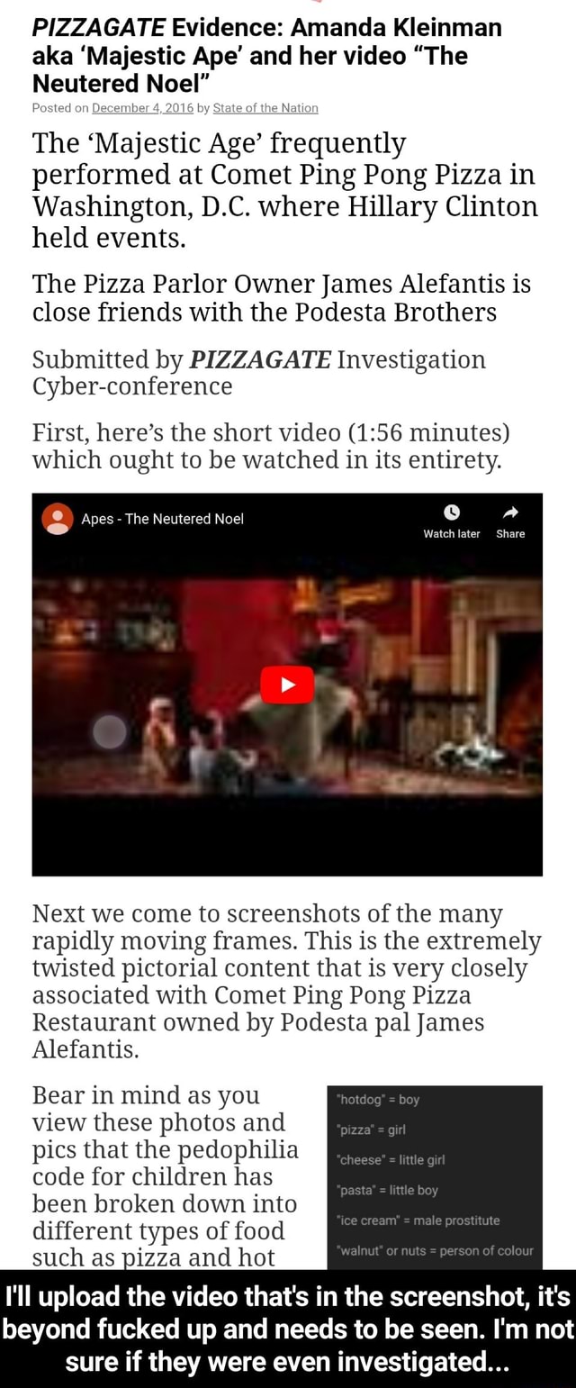 PIZZAGATE Evidence: Amanda Kleinman aka ‘Majestic Ape' and her video ...