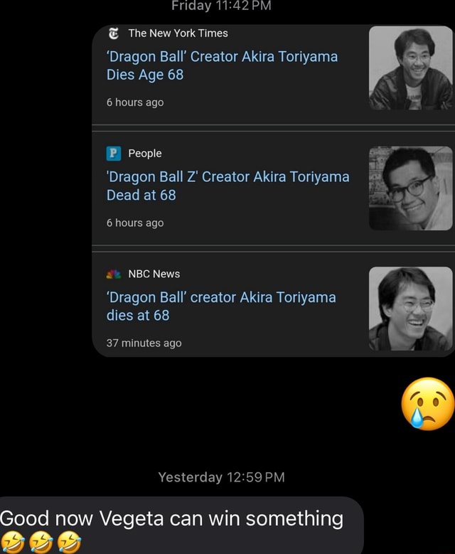 Friday The New York Times 'Dragon Ball' Creator Akira Toriyama Dies Age ...