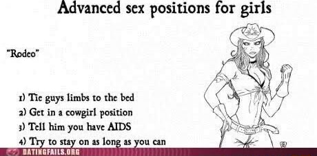 Advanced sex positions for girls "Rodeo" Tie guys limbs to the bed 2) Get in a cowgirl position ...