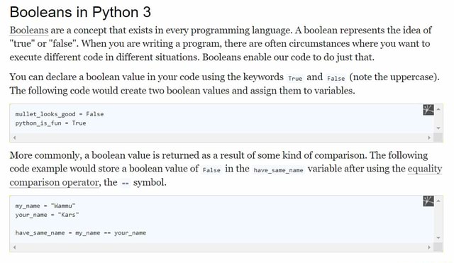 Booleans In Python 3 Booleans Are A Concept That Exists In Every Programming Language A Boolean