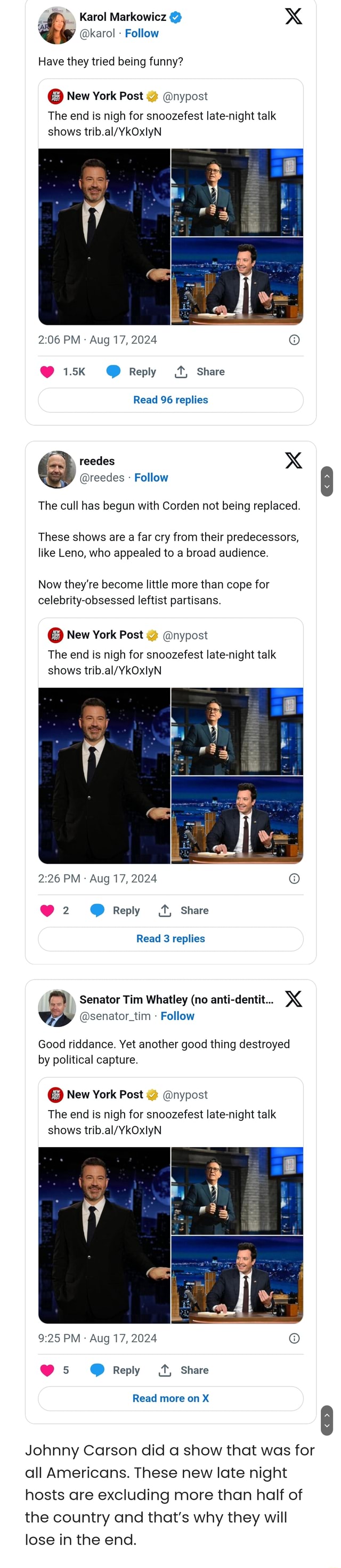 Karol Markowicz @ XX @karol - Follow Have they tried being funny? New ...