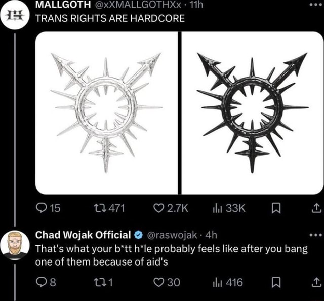 MALLGOTH TRANS RIGHTS ARE HARDCORE O27K Chad Wojak Official @ @raswojak ...